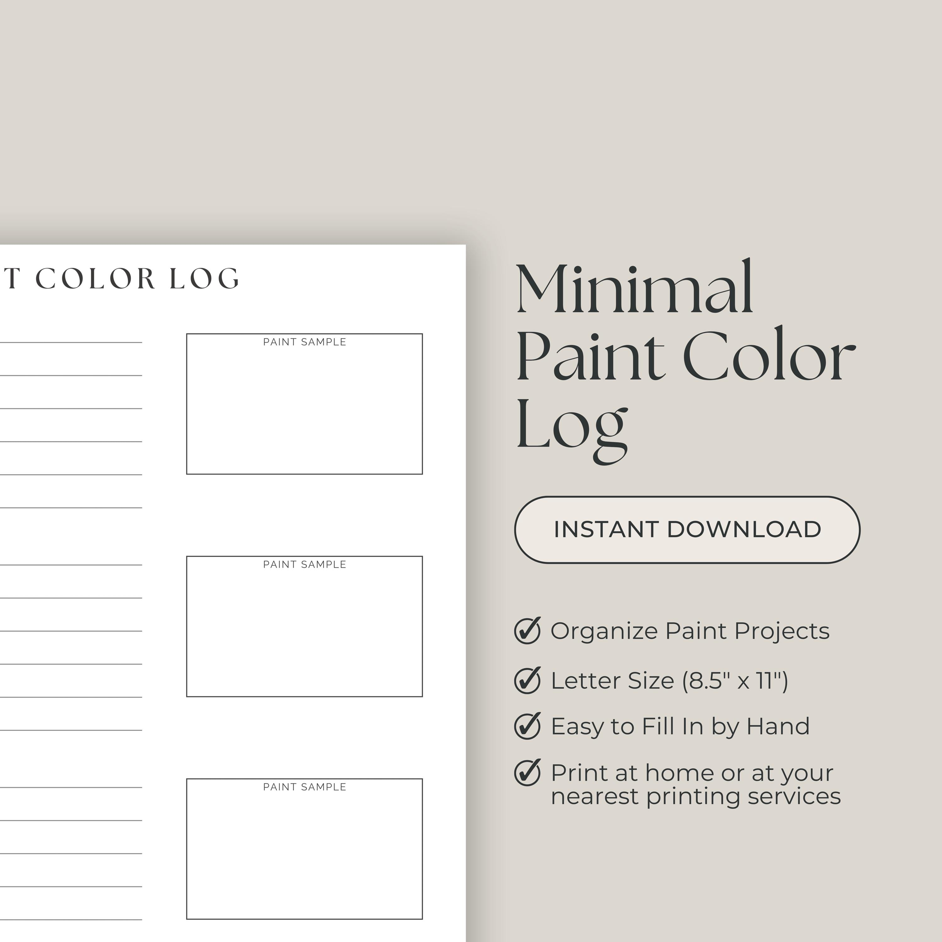 Paint Color Tracker Printable | Home Paint Color Organizer | Room Paint ...