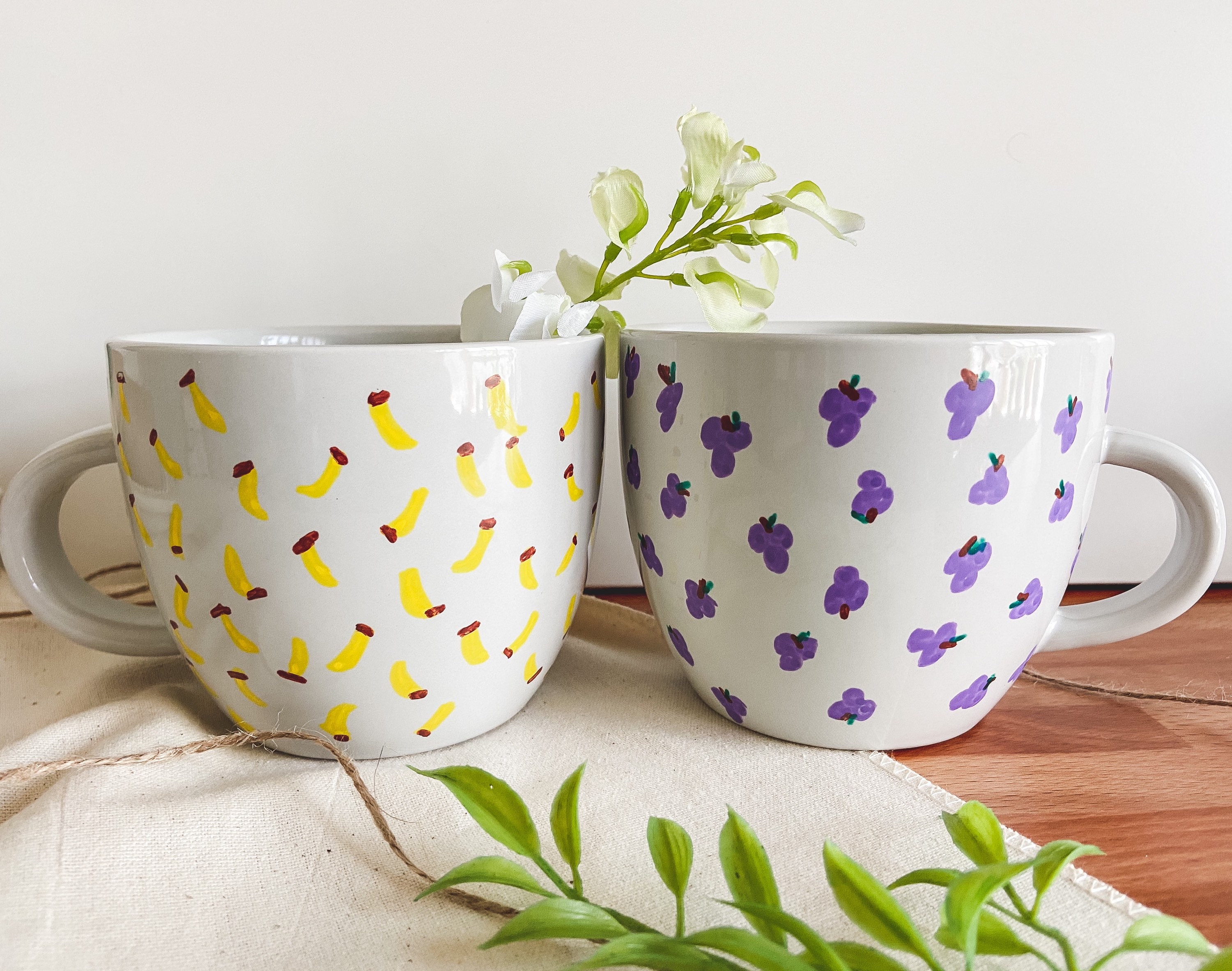 Ceramic painted fruit mugs | Etsy