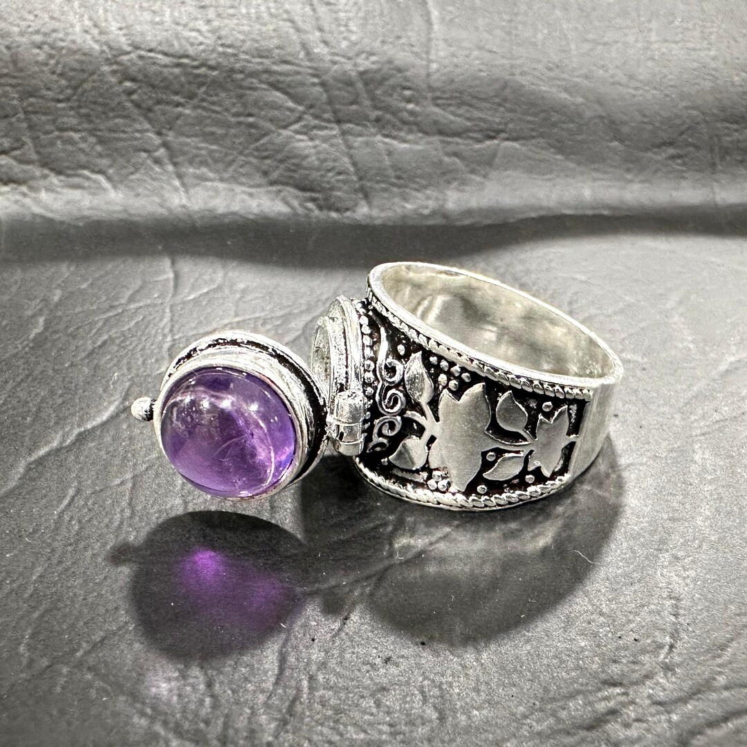 Poison Box Ring for Men Women Girls, Vintage Ring, Amethyst Stone Ring ...