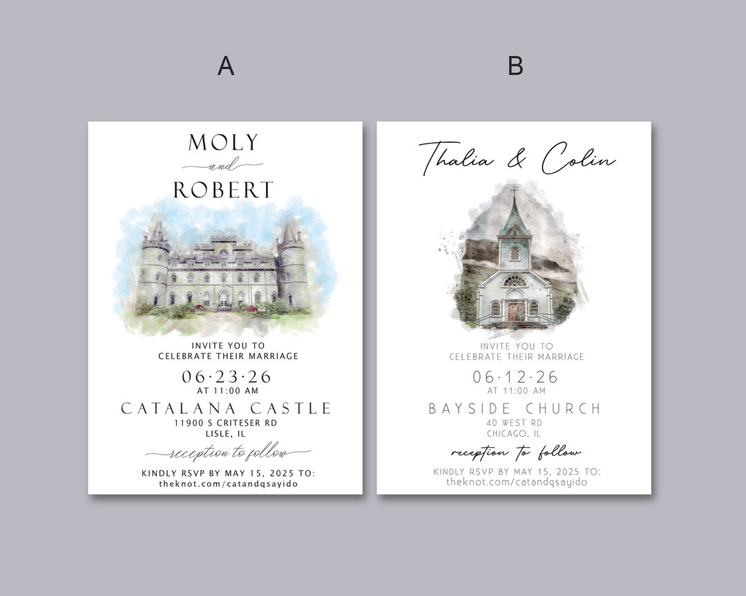 Custom Watercolor Venue Wedding Invitation, Digital Wedding Invitations ...