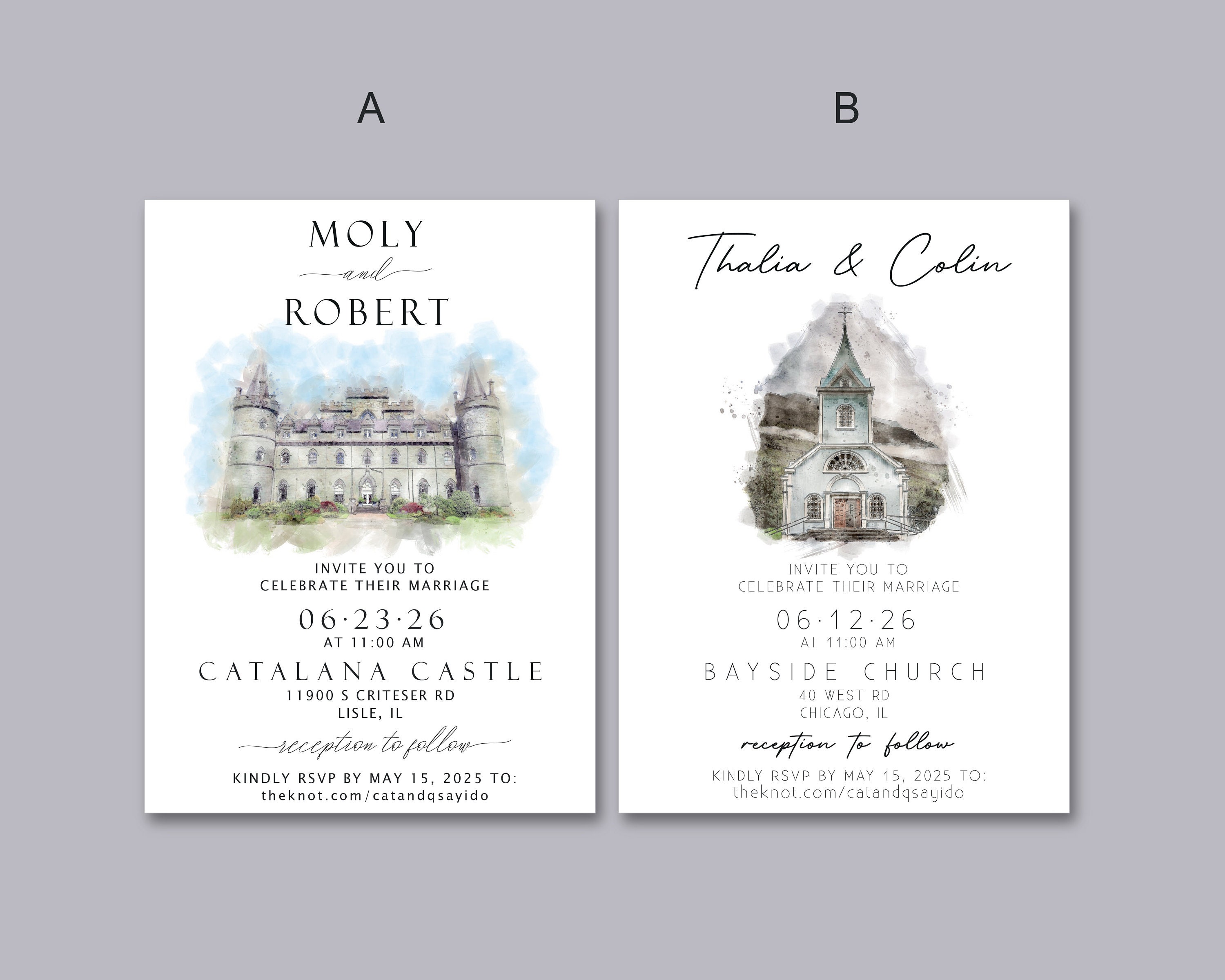 Custom Watercolor Venue Wedding Invitation, Digital Wedding Invitations ...