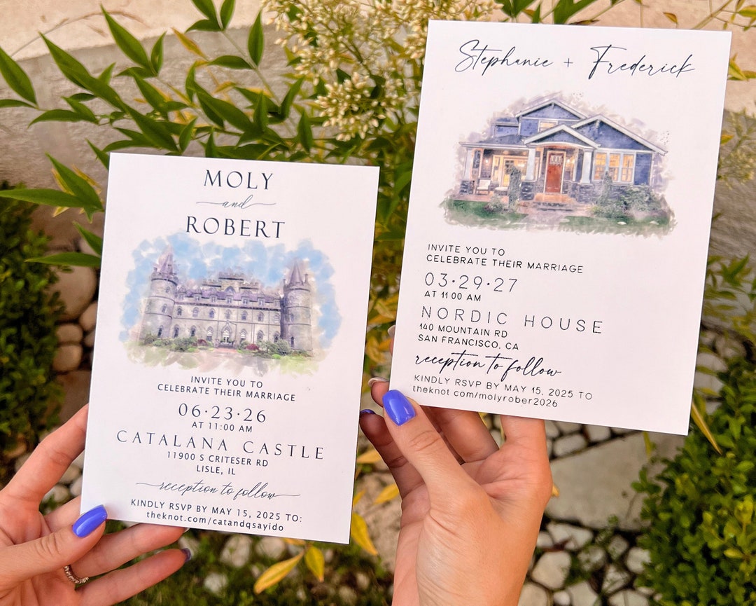 Custom Watercolor Venue Wedding Invitation Set, Wedding Invitations - Etsy