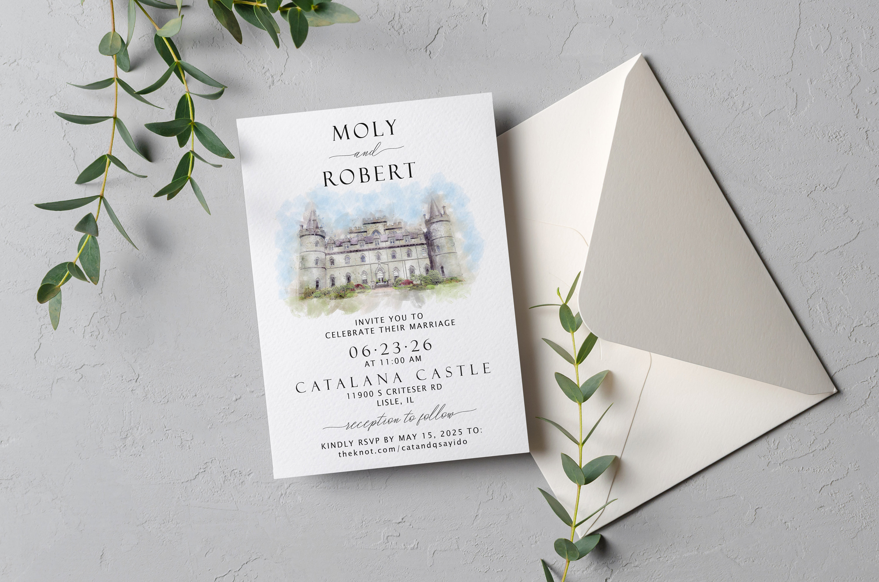 Custom Watercolor Venue Wedding Invitation, Digital Wedding Invitations ...