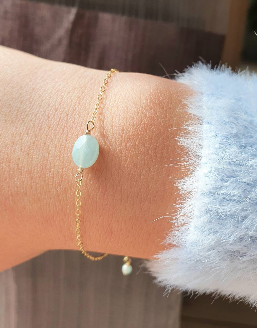 Amazonite Natural Stone Bracelet in 14 Carat Gold Filled Gold, Fine and ...