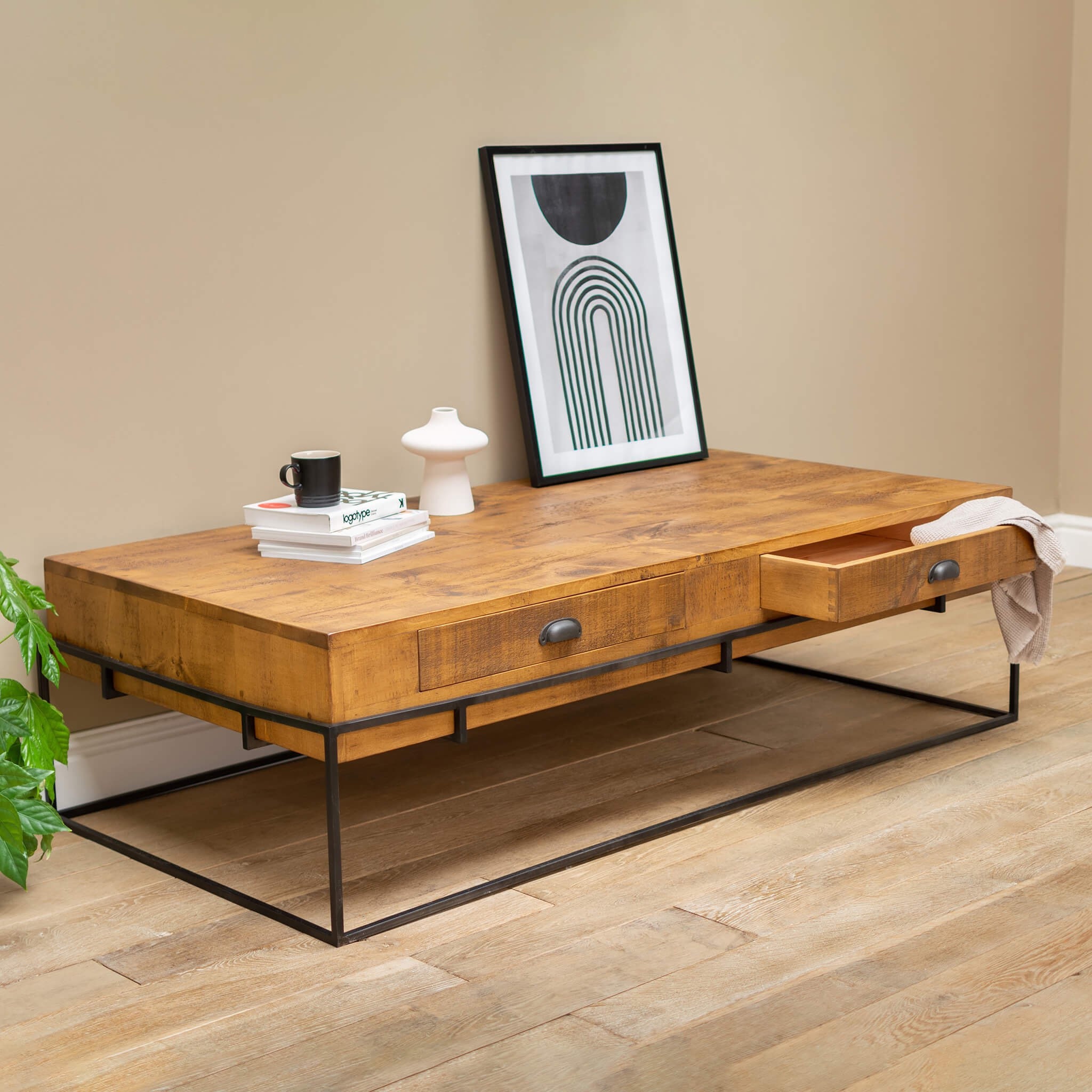 Rustic coffee table with large wooden coffee table drawers and | Etsy