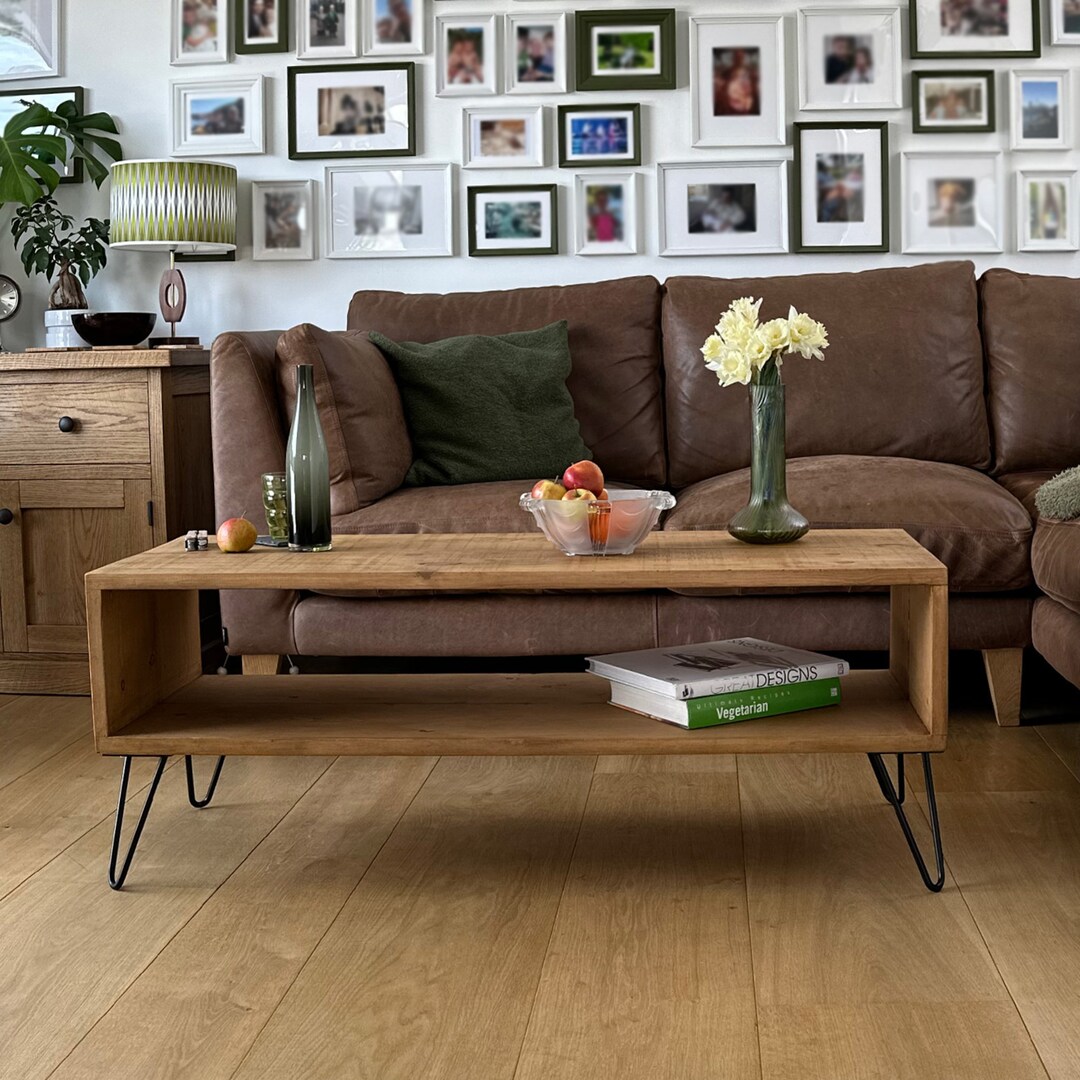Rustic Wood Coffee Table on Hair Pin Legs Made With Solid Rustic Wood ...