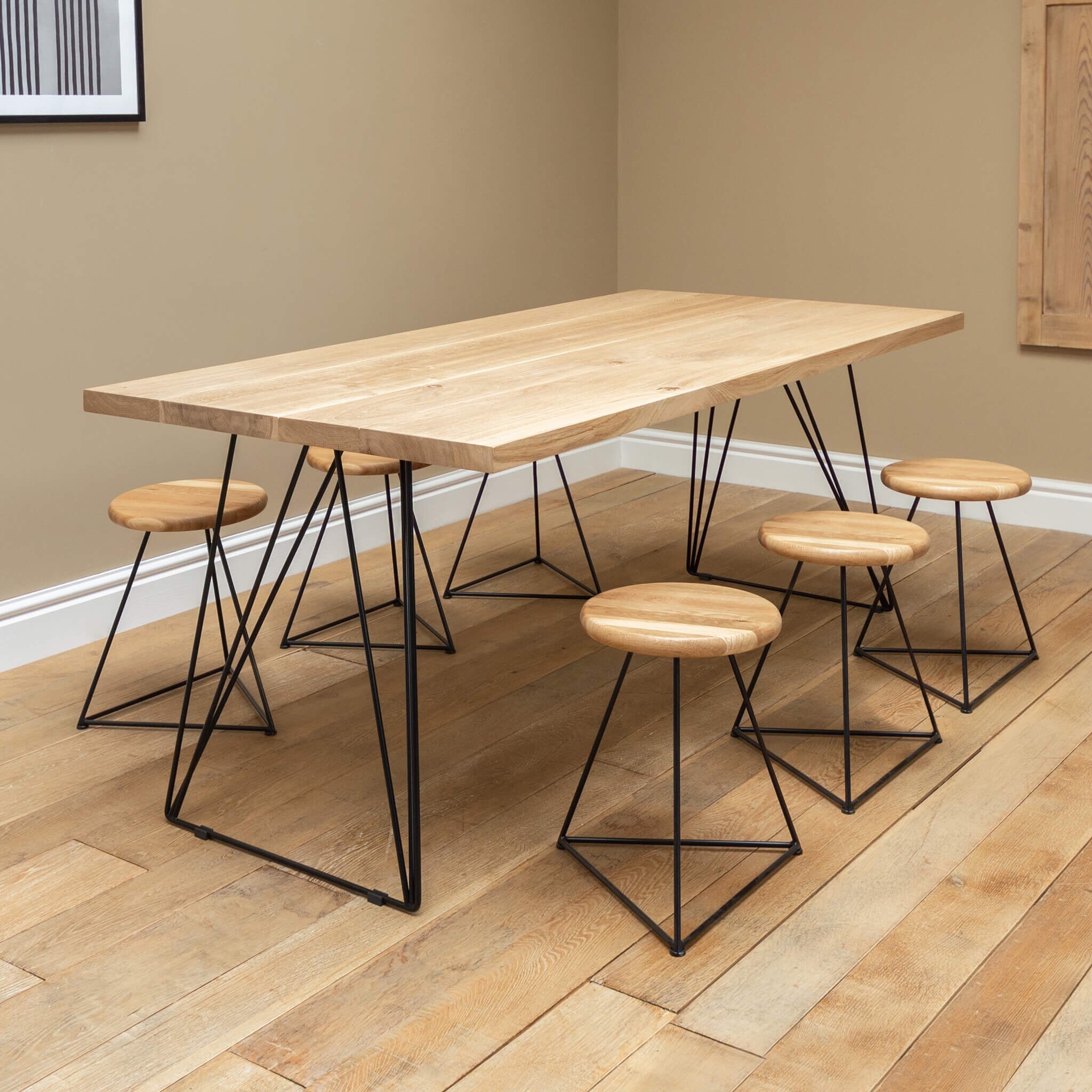 HAIRPIN DINING TABLE Solid Oak Table With Pin Legs & Stool - Etsy UK