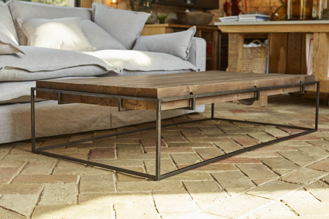 Large Coffee Table With an Industrial Metal Base Made With Reclaimed ...
