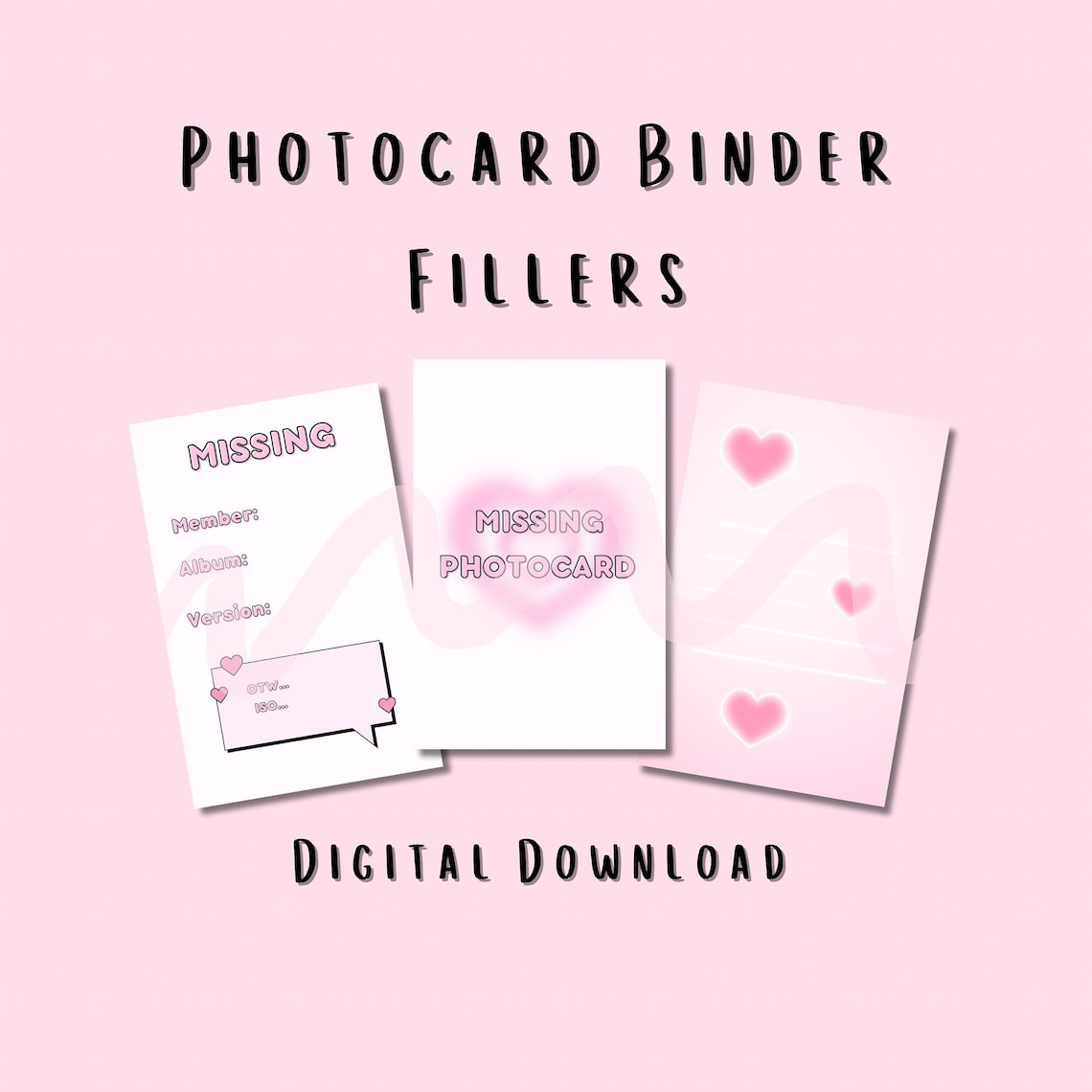 DIGITAL DOWNLOAD Photocard Binder Fillers Kpop Pink Pink Kpop Binder ...