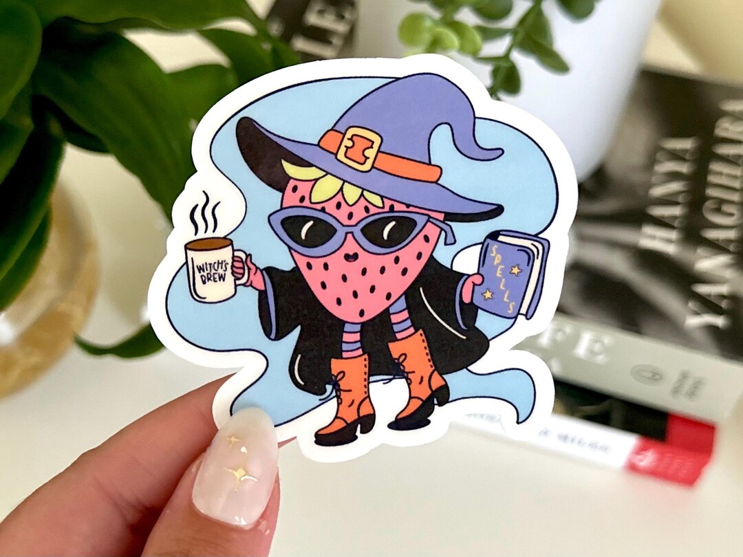Strawberry Witch Waterproof Sticker, Halloween Stickers, Spooky Decals ...