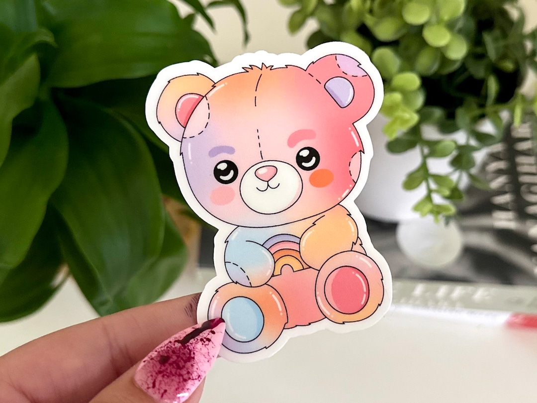 Rainbow Teddy Waterproof Sticker, Mental Health Stickers, Handdrawn Art ...