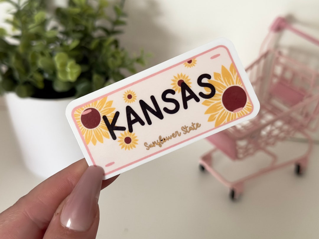 Kansas Plate Waterproof Sticker, Kansas Gifts, the Sunflower State, Waterbottle Sticker, State ...