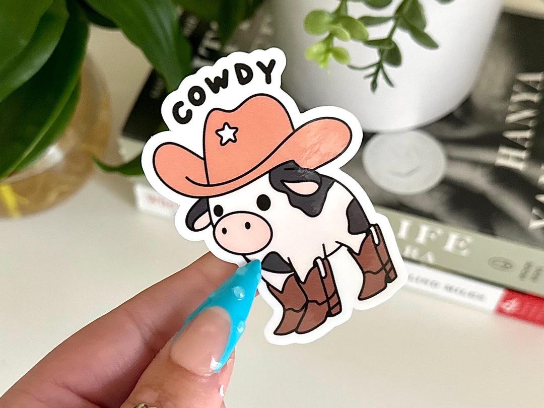 Cowdy Waterproof Sticker: Retro Western Cow Decal - Etsy