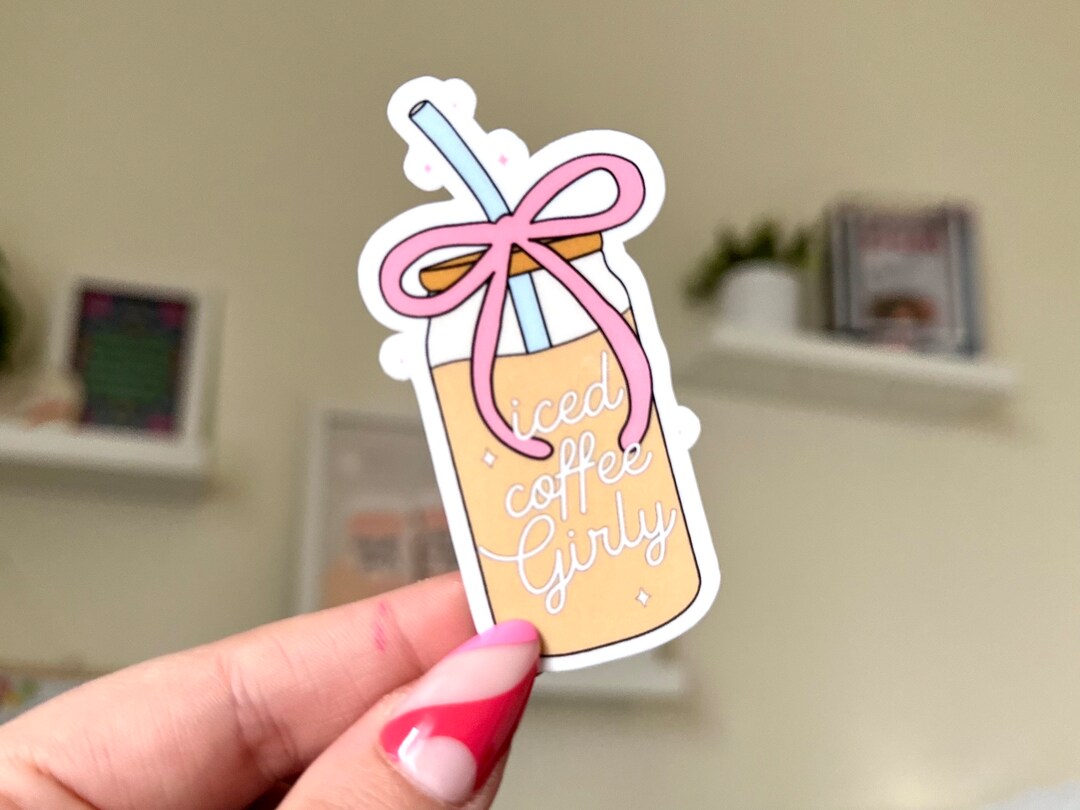 Coquette Iced Coffee Girly Waterproof Sticker, Coffee Stickers, Mug ...