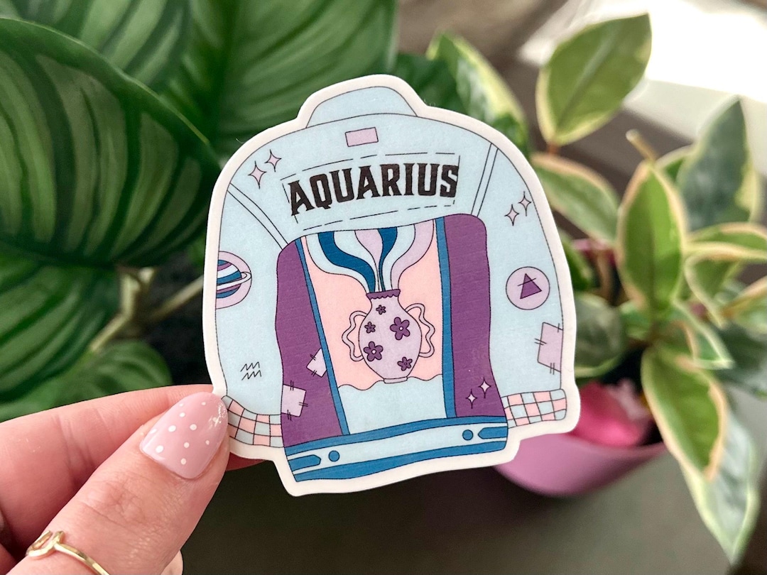 Aquarius Jacket Waterproof Sticker, Zodiac Signs, Astrology Stickers ...