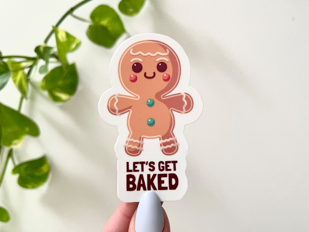 Lets Get Baked, Waterproof Sticker, Gingerbread Man, Christmas Sticker ...