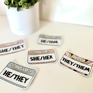 Hello, My Pronouns Are… Waterproof Sticker, Name Tag, Pronoun Tags ...