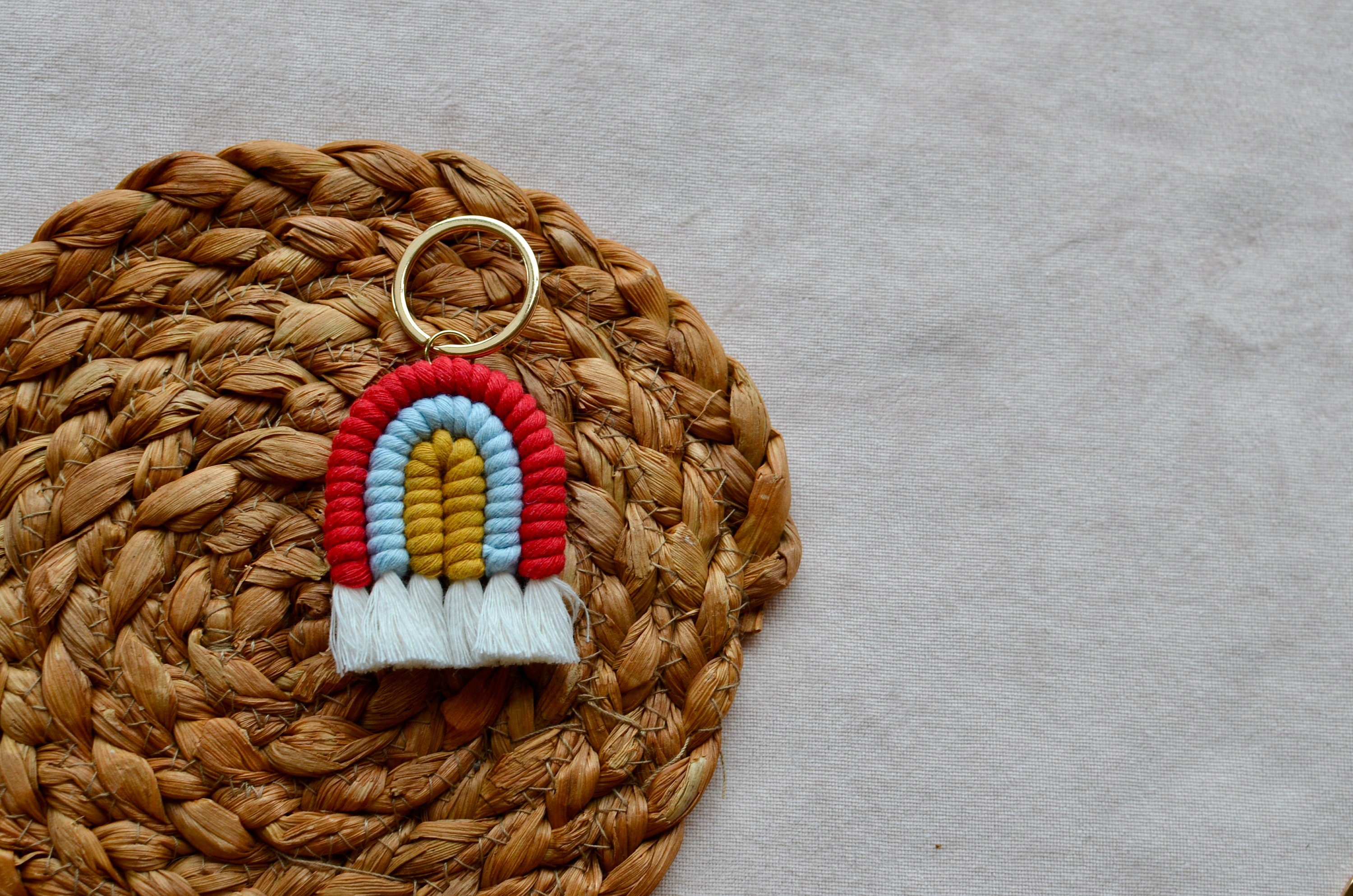 Rainbow Keychain Ring, Macrame, Colorful, Boho, Lanyard Accessory, Car ...