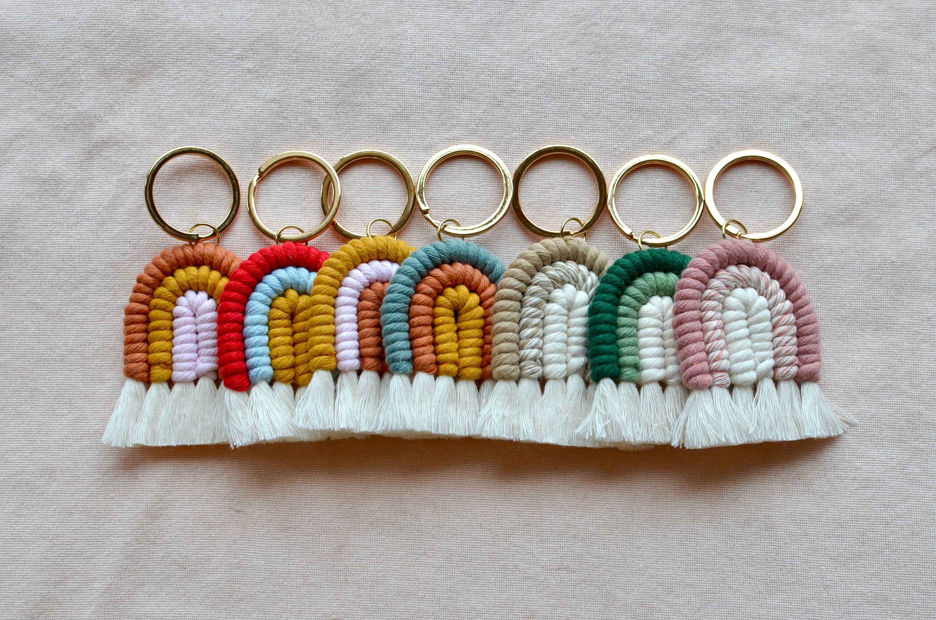 Rainbow Keychain Ring, Macrame, Colorful, Boho, Lanyard Accessory, Car ...
