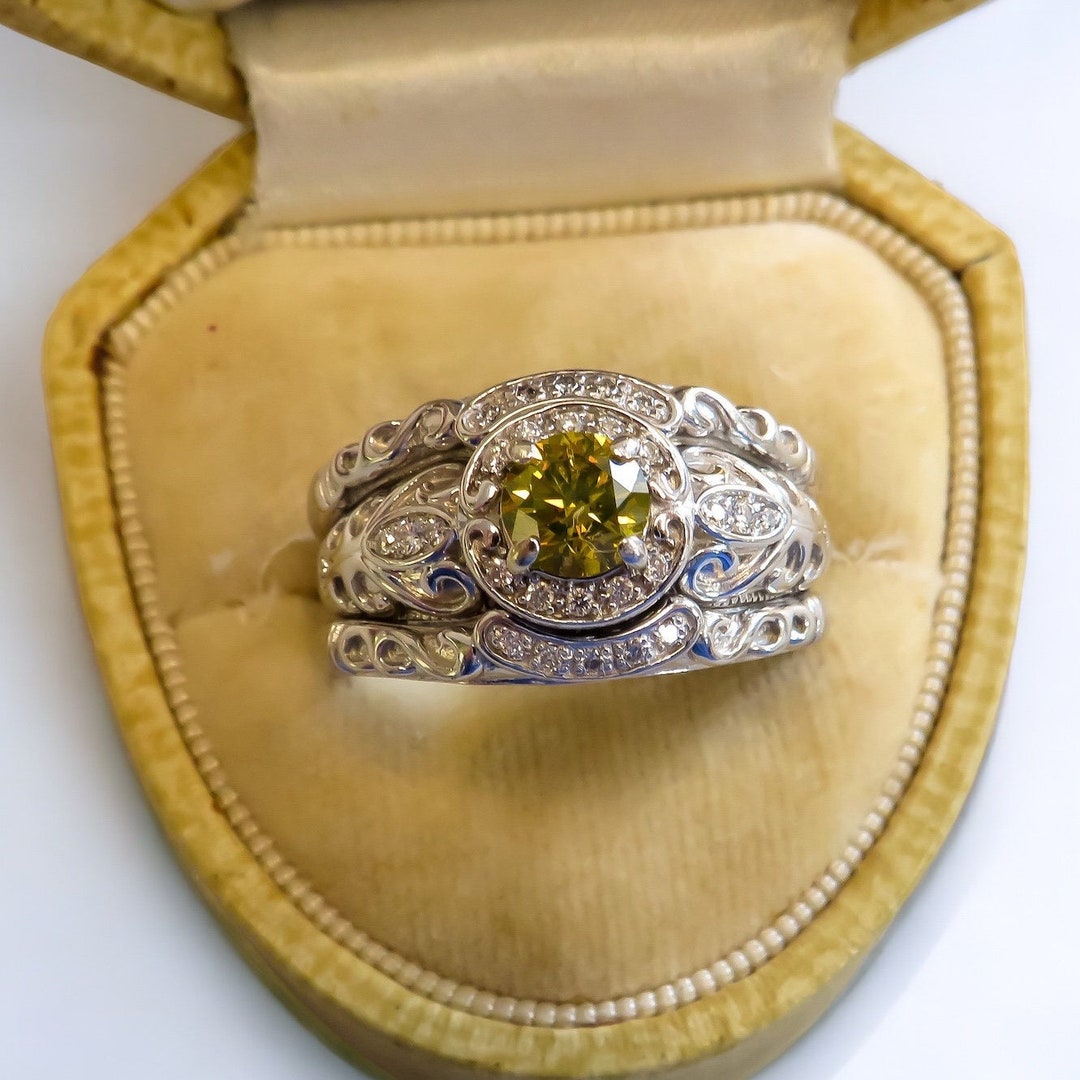 Estate Yellow Diamond Wedding Set - Etsy