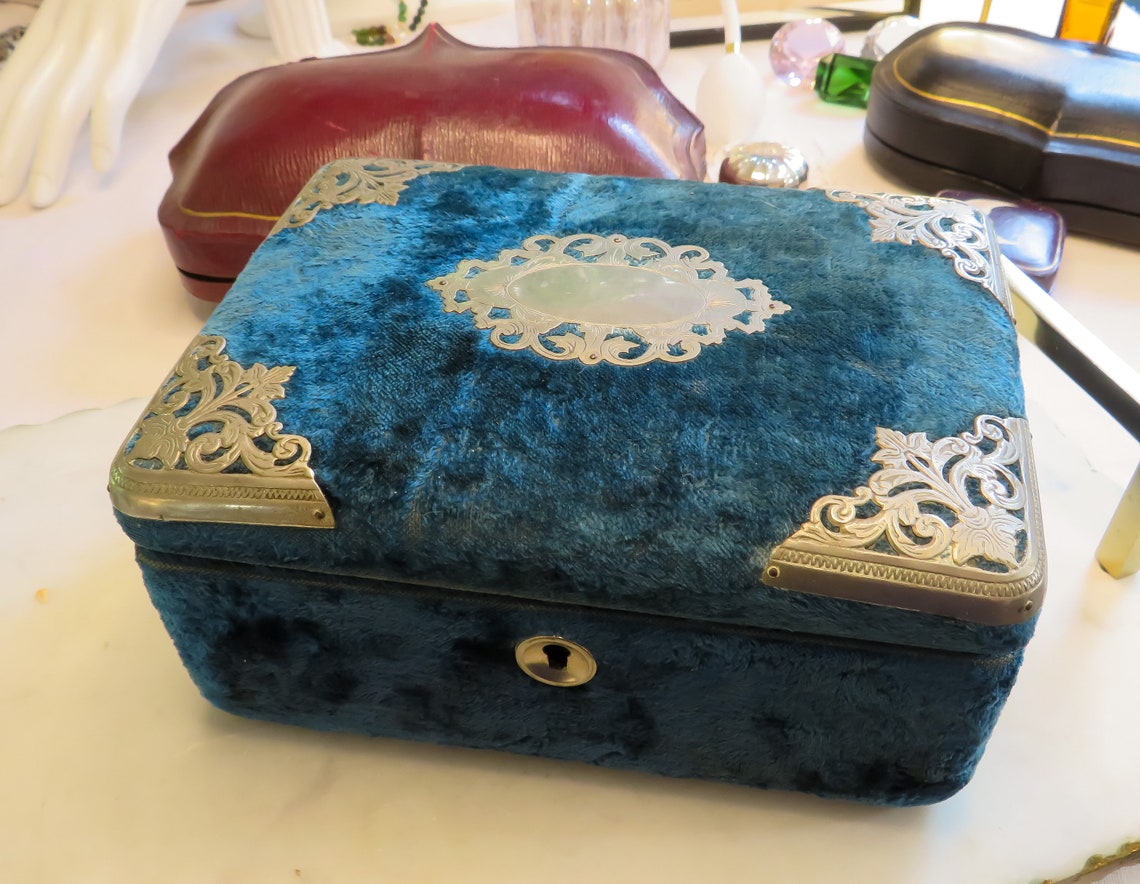 Antique Victorian Velvet Jewelry Box in Rich Teal Blue - Etsy