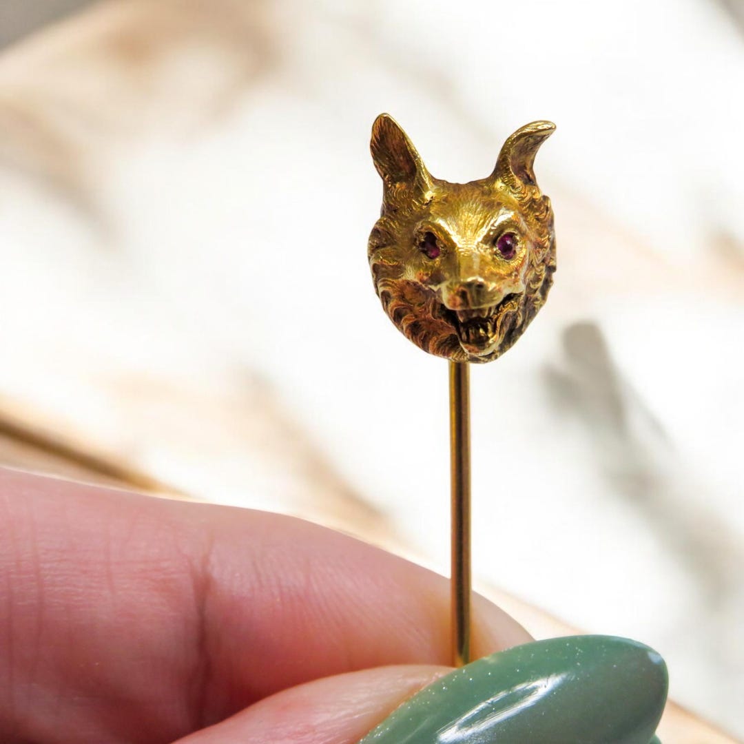 French Antique 18K Gold Wolf Stick Pin, Ruby Eyes, Hallmarked - Etsy