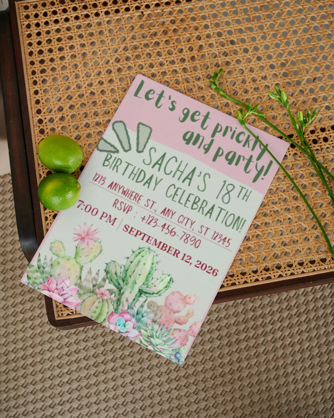Editable Let's Get Prickly and Party Cute Cactus Birthday Invitation ...