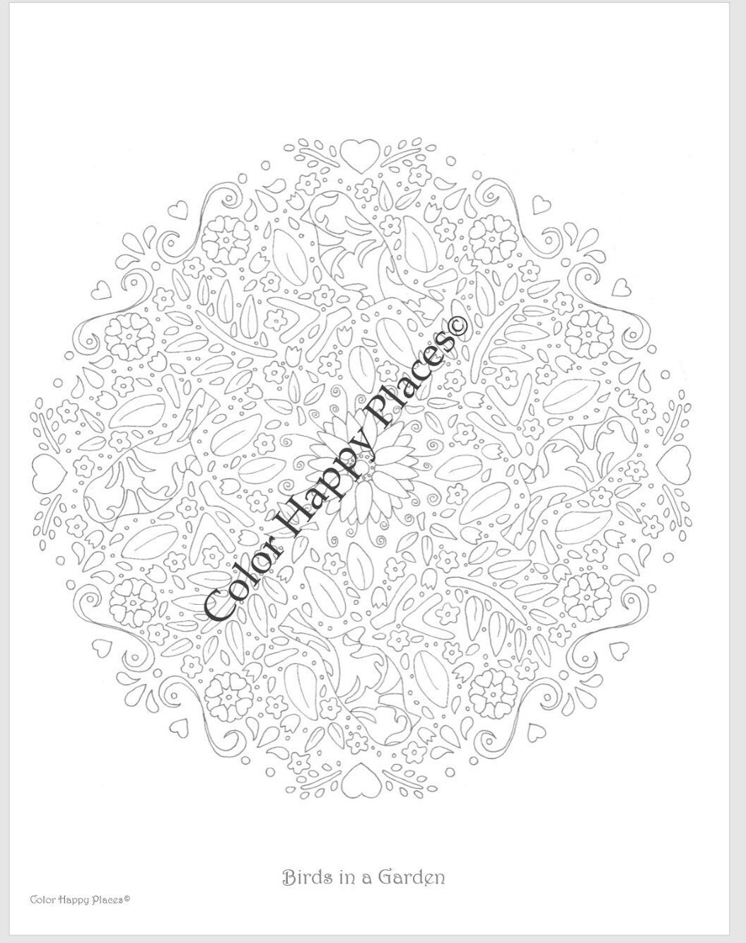 Birds in a Garden Coloring Page Color Online or Print Adult Coloring ...