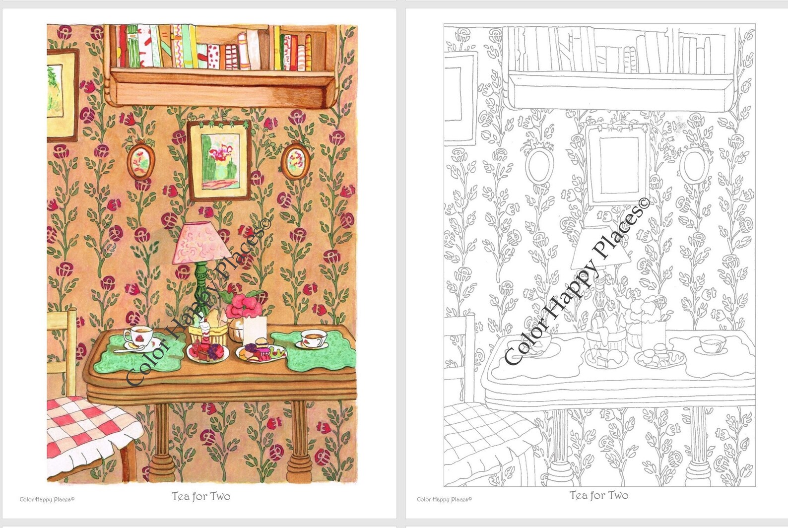 Tea for Two Coloring Page Quick Digital Download Adult Coloring Page ...