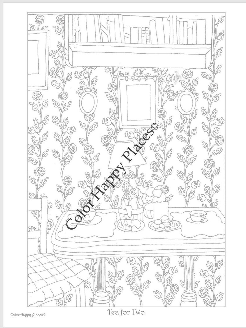 Tea for Two Coloring Page Quick Digital Download Adult Coloring Page ...