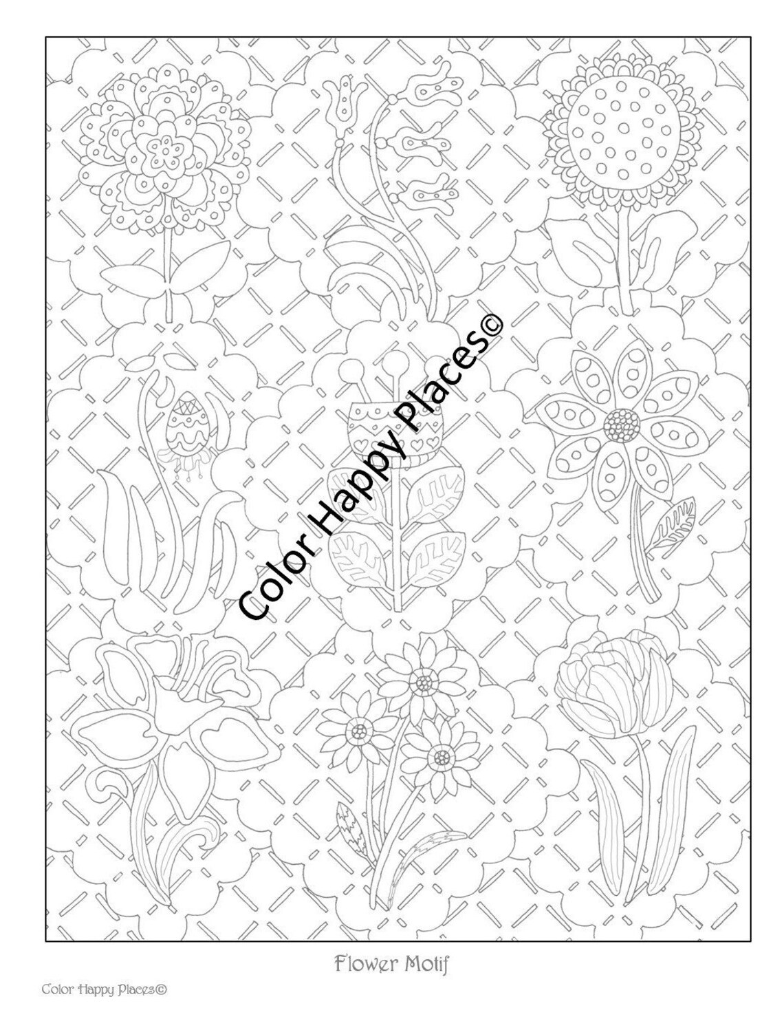 Flower Motif Coloring Page Online or Print Adult Coloring Page Seniors ...