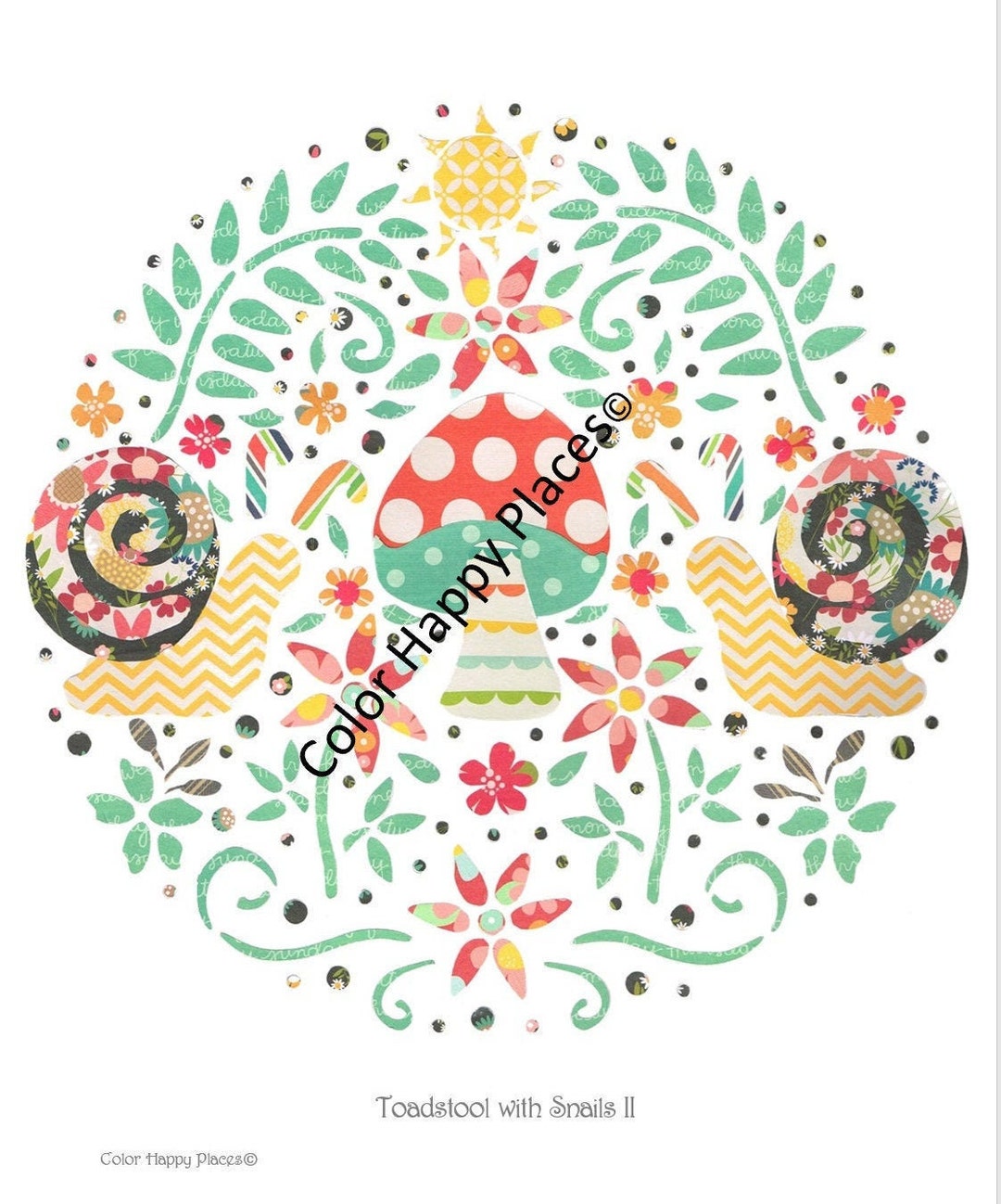Toadstool With Snails II Coloring Page Quick Digital Download Adult ...