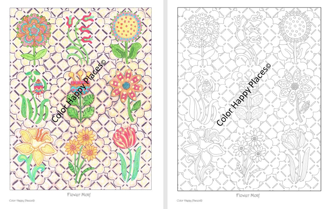 Flower Motif Coloring Page Online or Print Adult Coloring Page Seniors ...