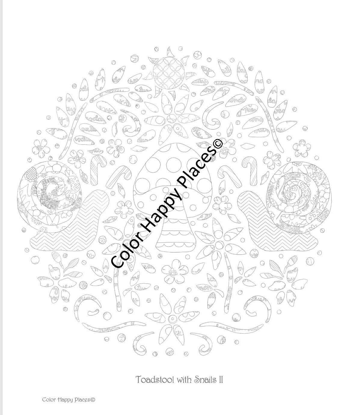 Toadstool With Snails II Coloring Page Quick Digital Download Adult ...