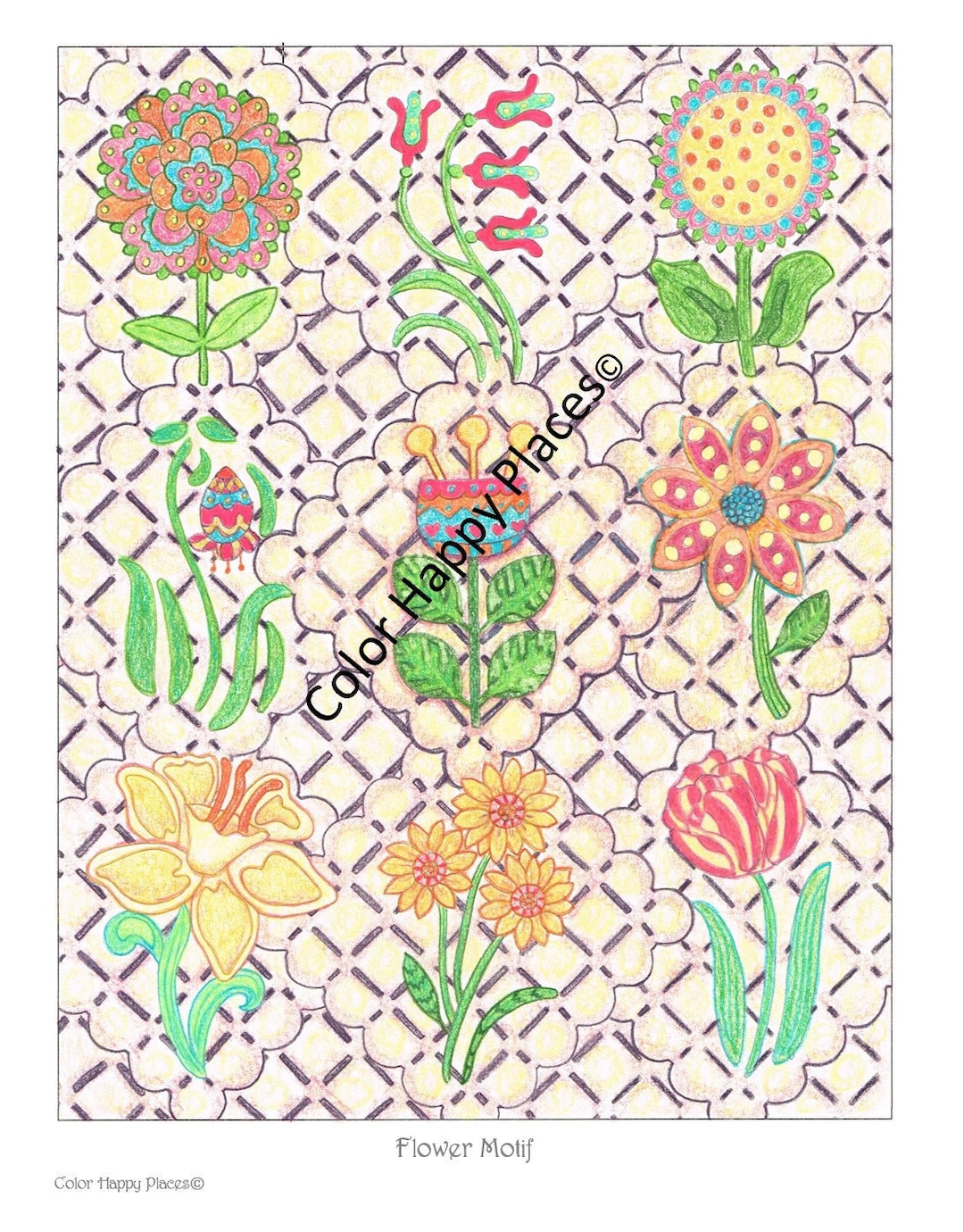 Flower Motif Coloring Page Online or Print Adult Coloring Page Seniors ...