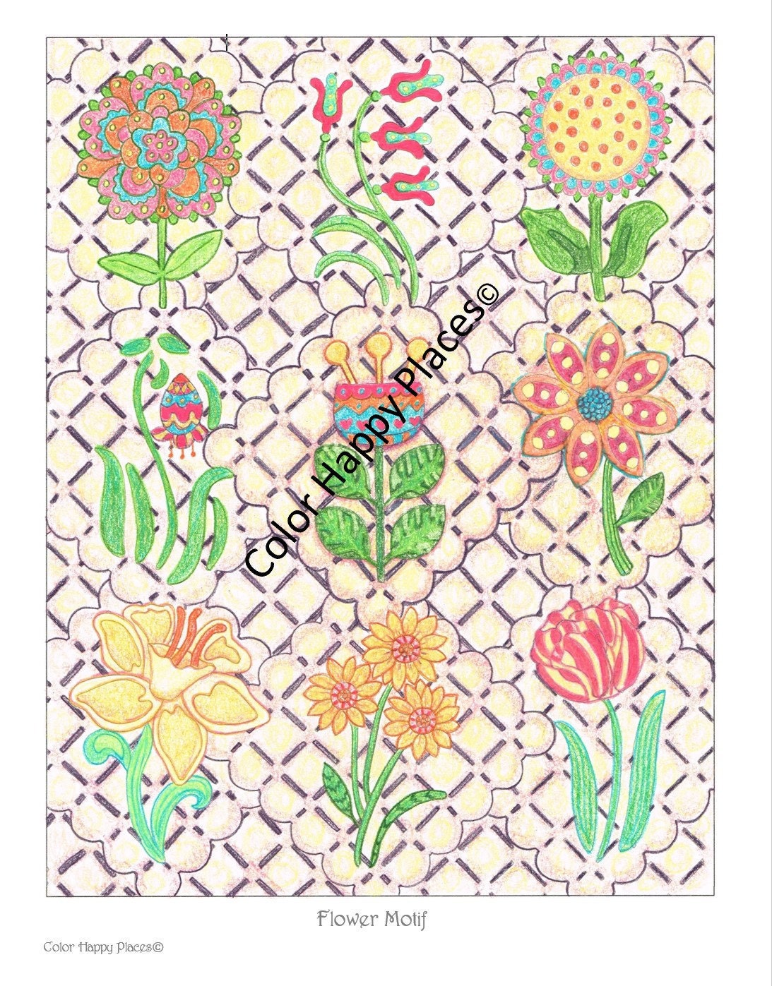 Flower Motif Coloring Page Online or Print Adult Coloring Page Seniors ...