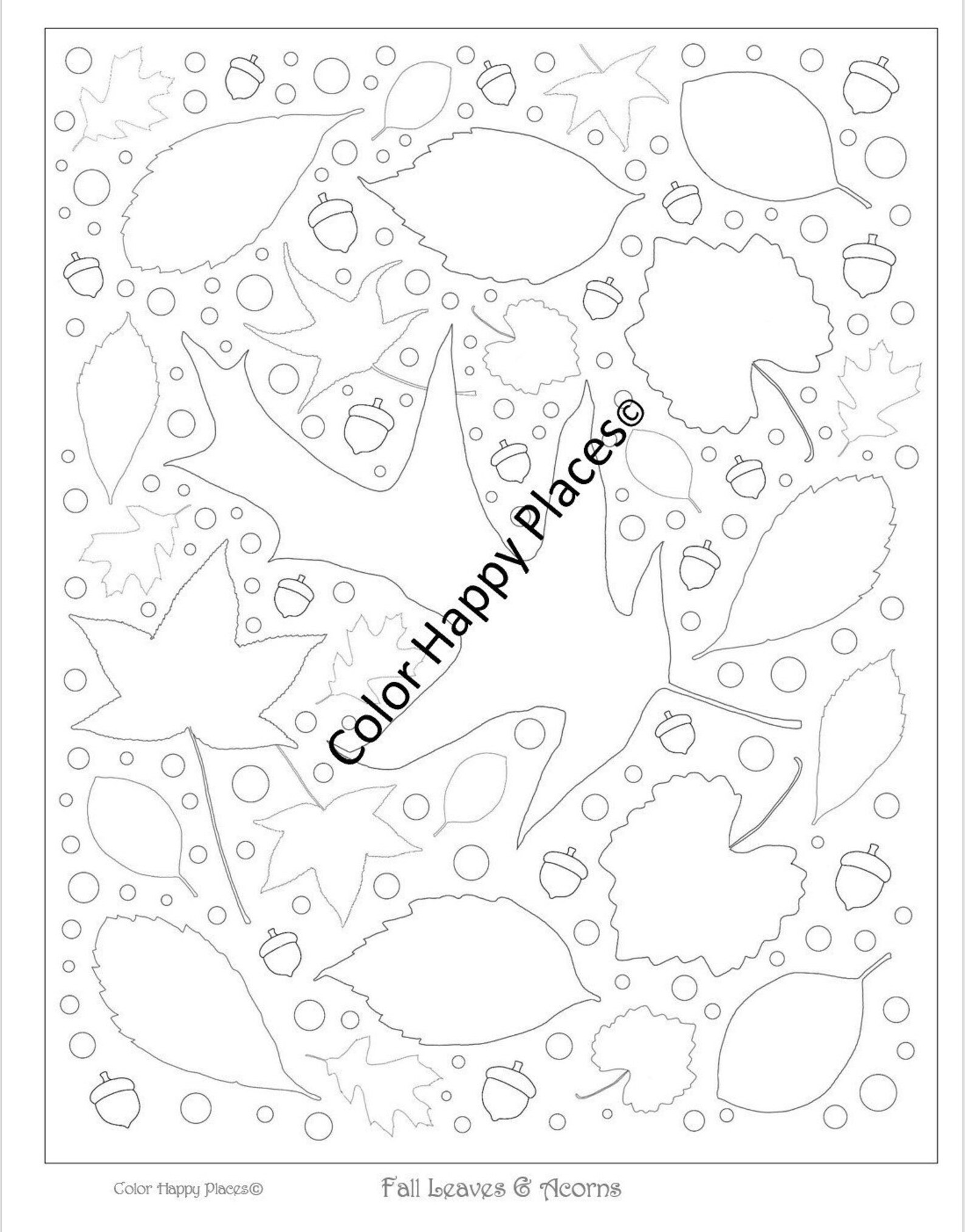 Fall Leaves & Acorns Coloring Page Color Online or Print Adult Coloring ...