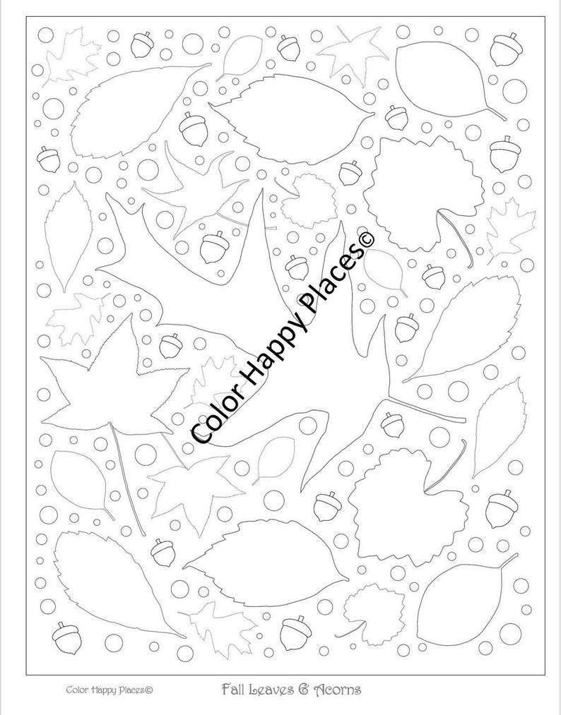 Fall Leaves & Acorns Coloring Page Color Online or Print Adult Coloring ...