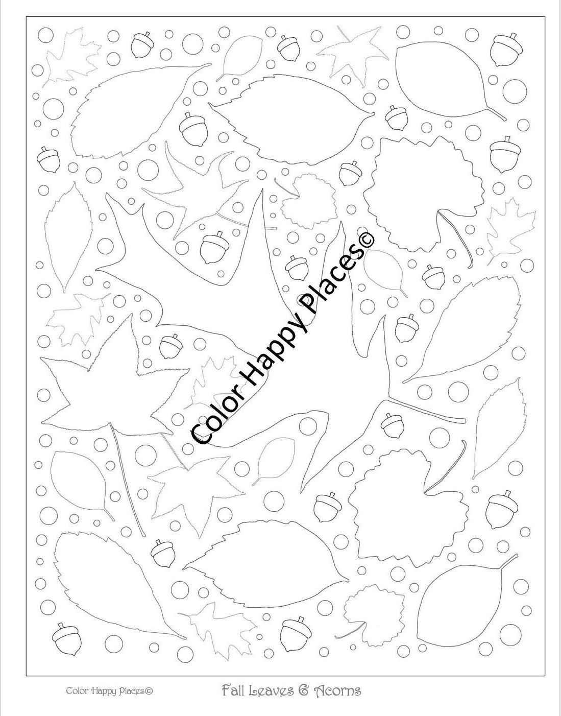 Fall Leaves & Acorns Coloring Page Color Online or Print Adult Coloring ...