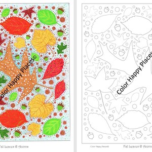 Fall Leaves & Acorns Coloring Page Color Online or Print Adult Coloring ...