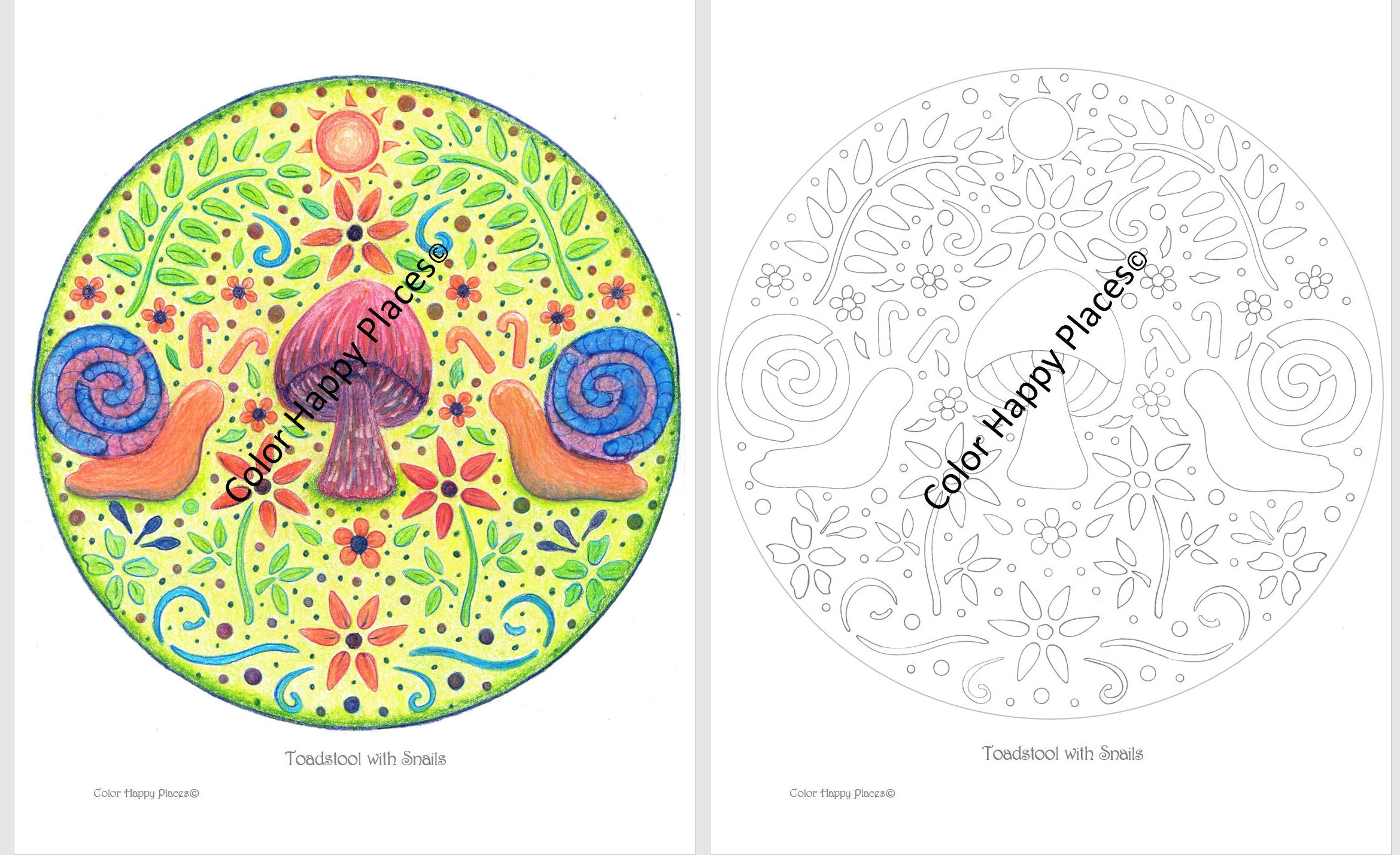 Toadstool With Snails I Coloring Page Online or Print Adult Coloring ...