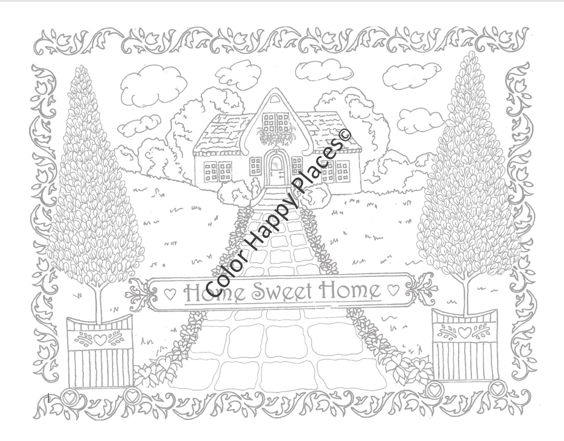 Home Sweet Home Coloring Page Online or Print Adult Coloring Page ...