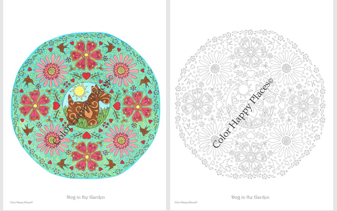 Dog in the Garden Coloring Page Color Online or Print Adult Coloring ...