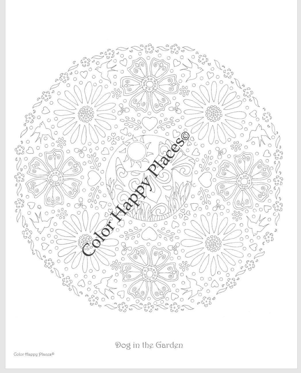 Dog in the Garden Coloring Page Color Online or Print Adult Coloring ...