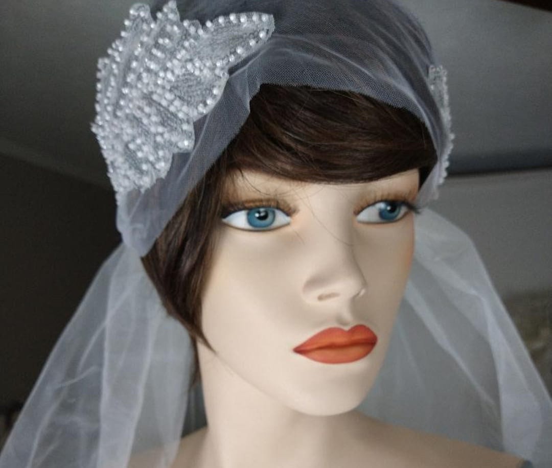 Vintage Inspired Bridal Veil Hat: 1920s Gatsby Sequin Embellished - Etsy