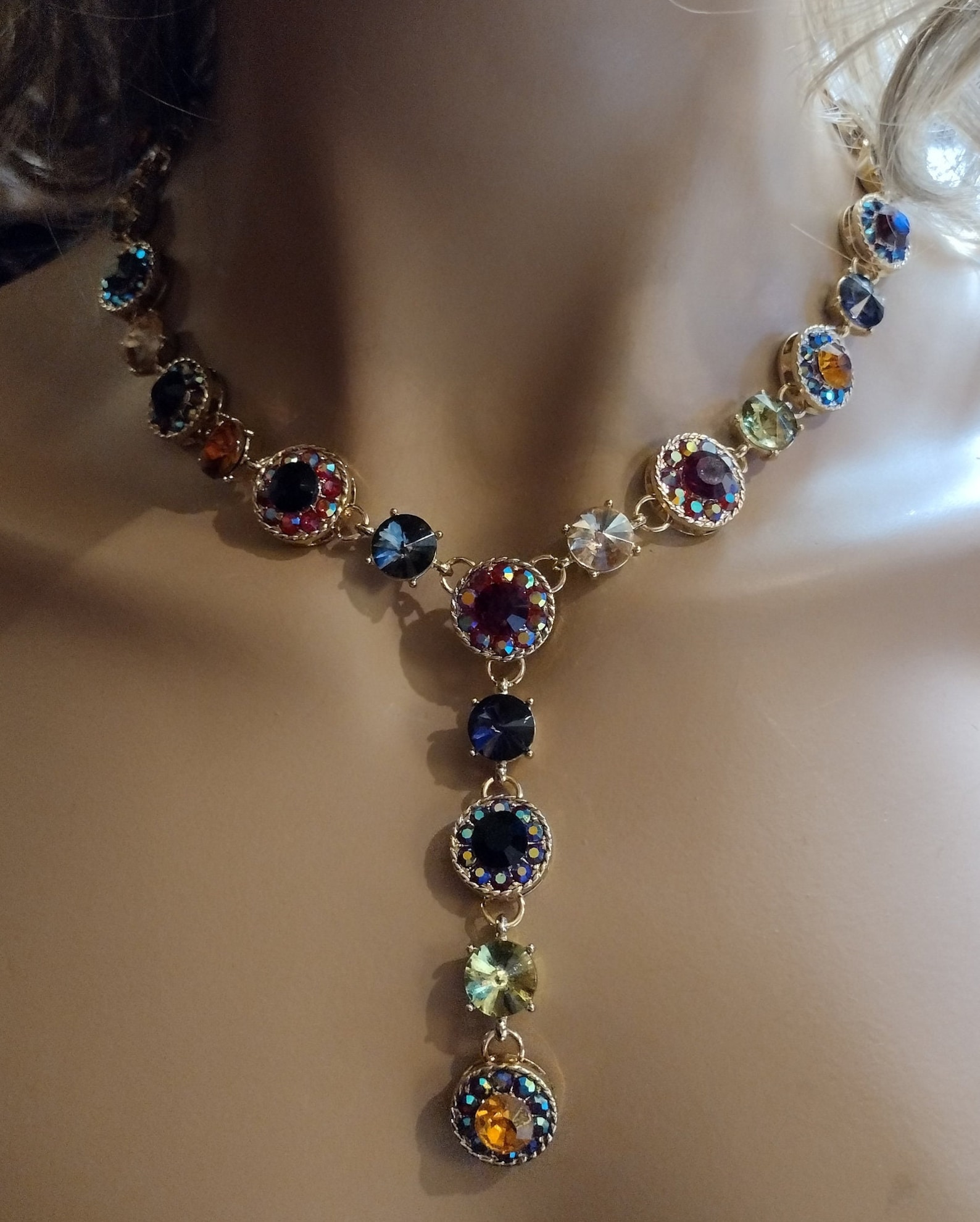 Multi Gem Y Necklace/ Faux Gemstones/gold Tone Metal/ Lots of Color and ...