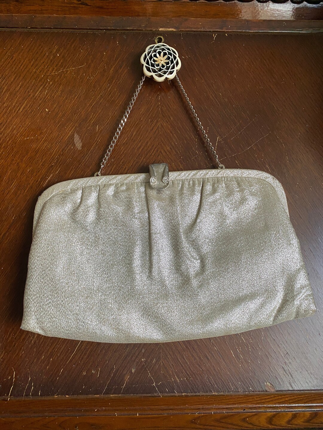 1960s Vintage Silver Clutch Purse With Rhinestone Snap Clip Closure ...