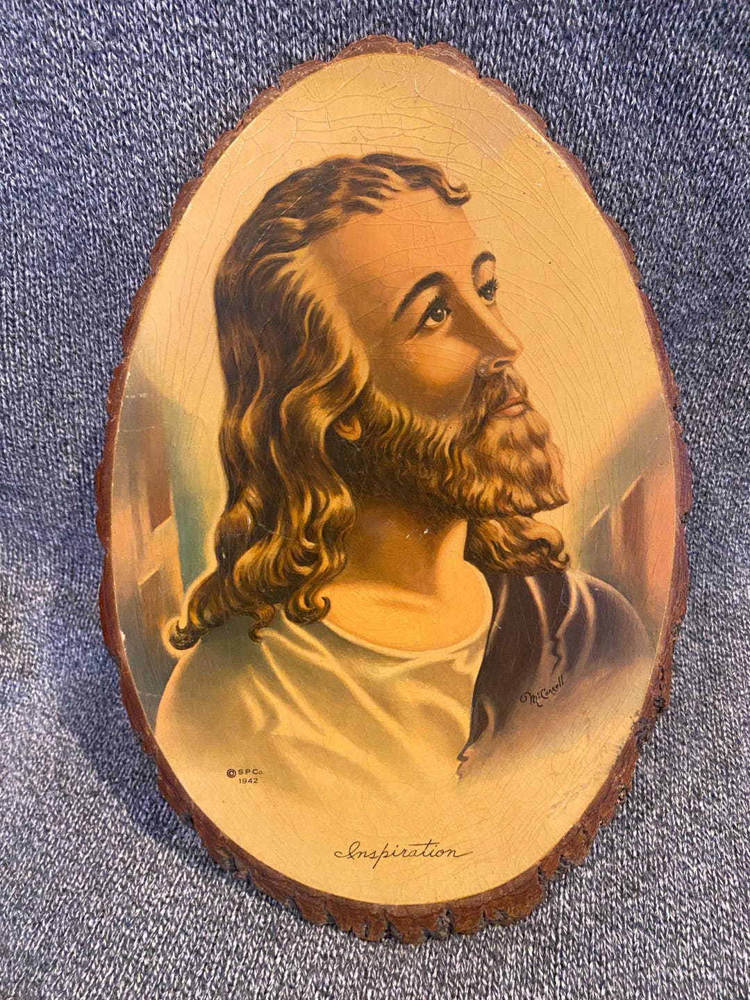 Antique 1940s Lord Jesus Christ Inspiration Lithograph Cut Wood Wall ...