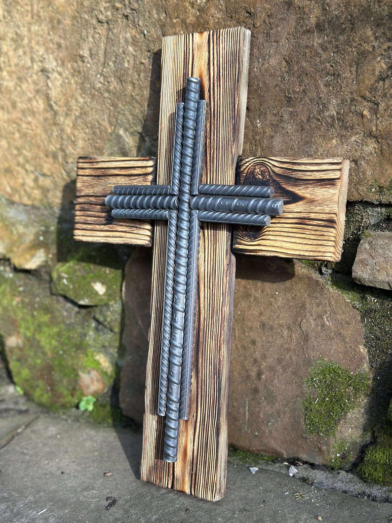 Handmade .distressed Wood . With a Welded Rebar Cross. Will Make a ...