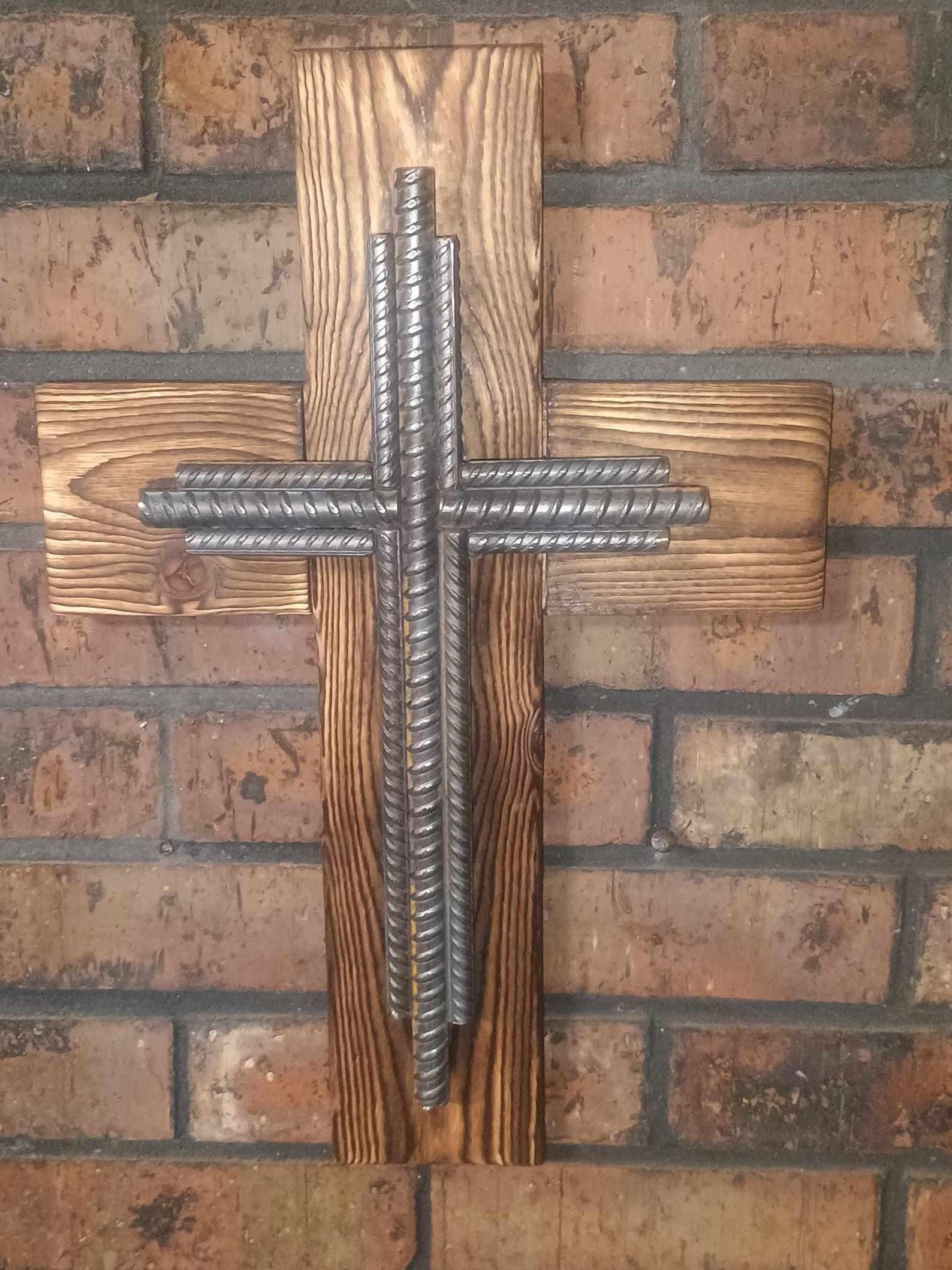 Handmade .distressed Wood . With a Welded Rebar Cross. Will Make a ...